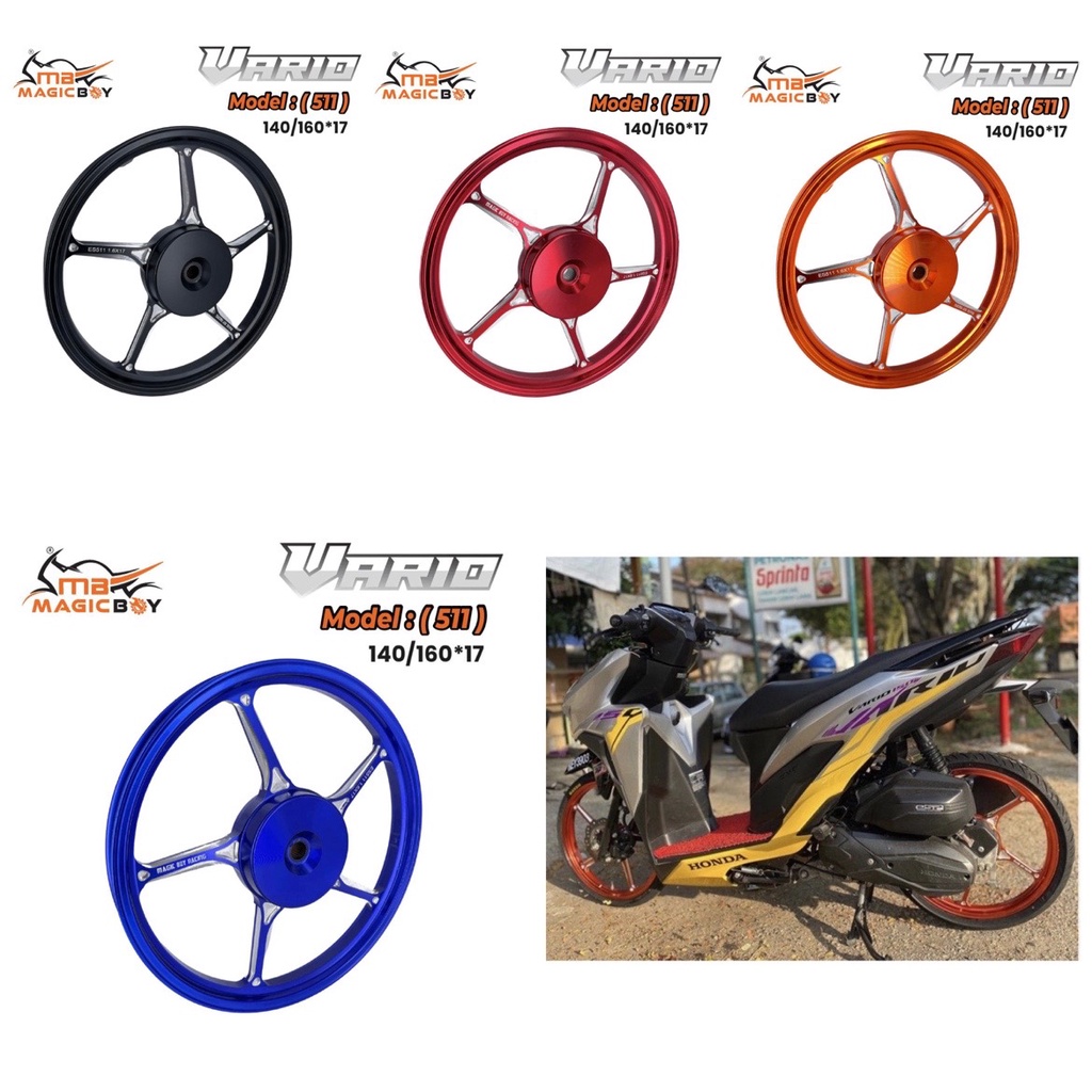 🔥 SPORT RIM 511 CNC HONDA VARIO 125 150 BEAT(24T)🔥 SOLID BLACK BLUE ...