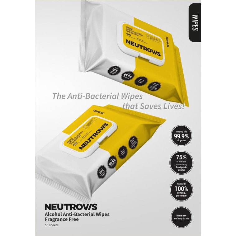 Neutrovis Food Grade Alcohol Anti-Bacterial Wipes 50s – Fragrance Free ...