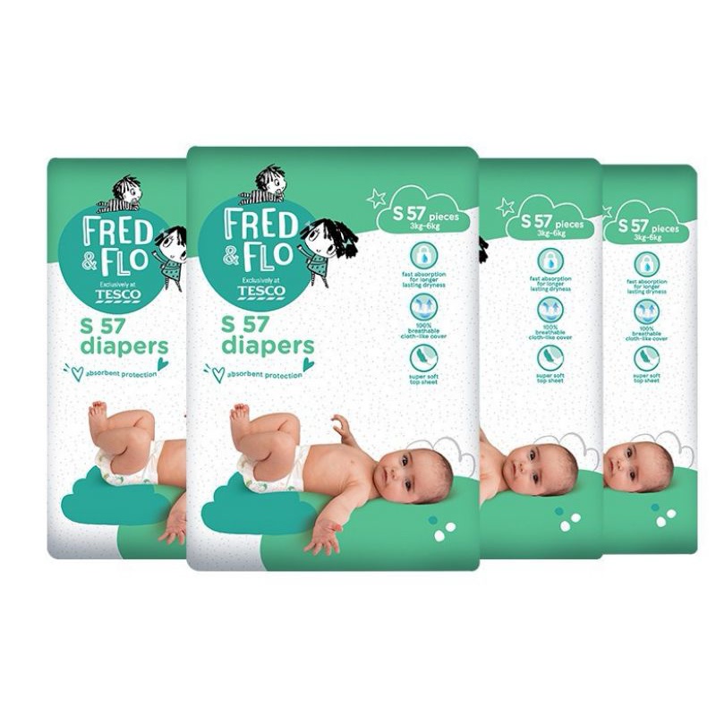 Tesco Fred & Flo Disposable Diapers Tape Size S57 (1 Pack) | Shopee ...