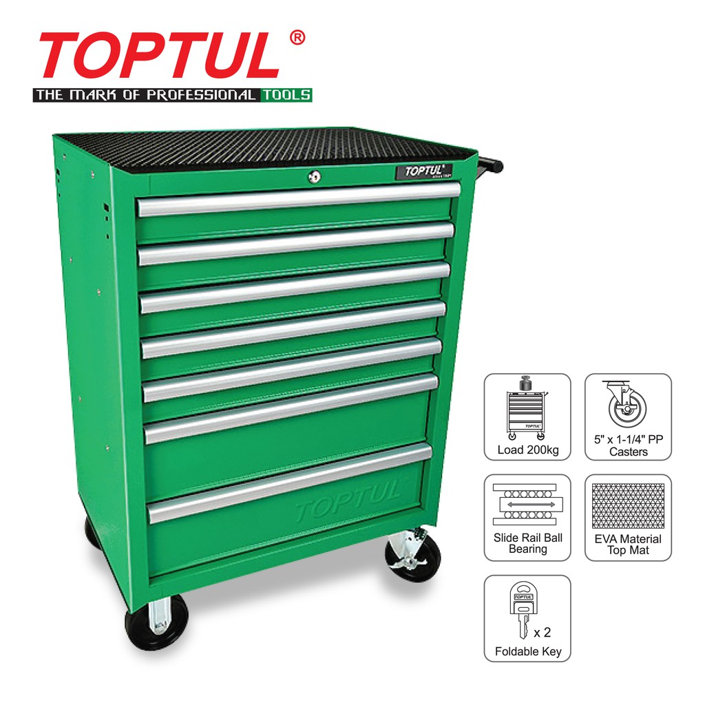 TOPTUL W/7 Drawer Mobile Tool Trolley Mechanical Tool Set (157 Pcs) GE ...