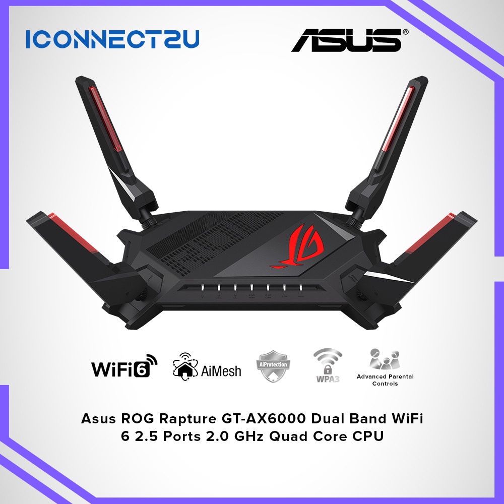 Asus GT-AX6000 ROG Rapture Dual Band WiFi 6 2.5 Ports 2.0 GHz Quad Core ...