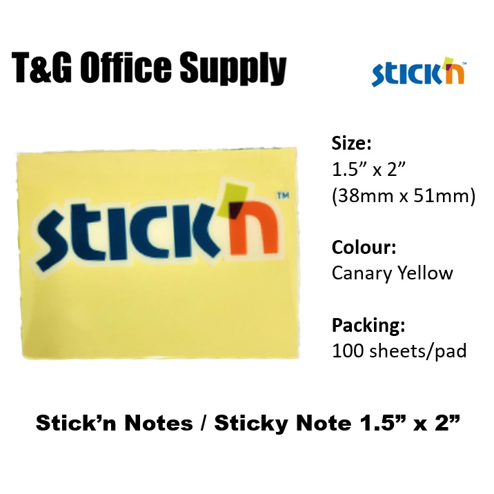 Stick’n Notes / Sticky Notes 1.5” x 2” (1 pad = 100 sheets) | Shopee ...