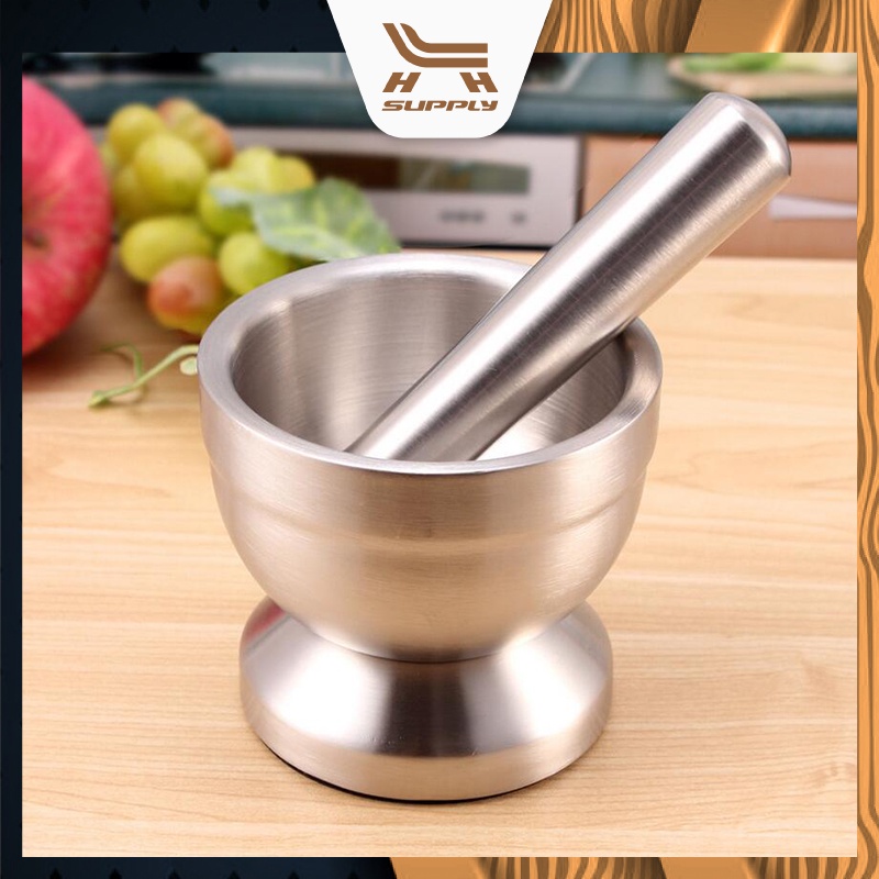 LH Stainless Steel Mortar and Pestle Kitchen Garlic Pugging Pot Spice ...