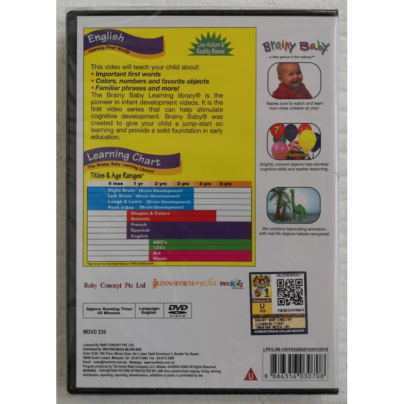 Brainy Baby Series V.1~11 DVD Left Brain Right Brain ABC 123 Shapes ...