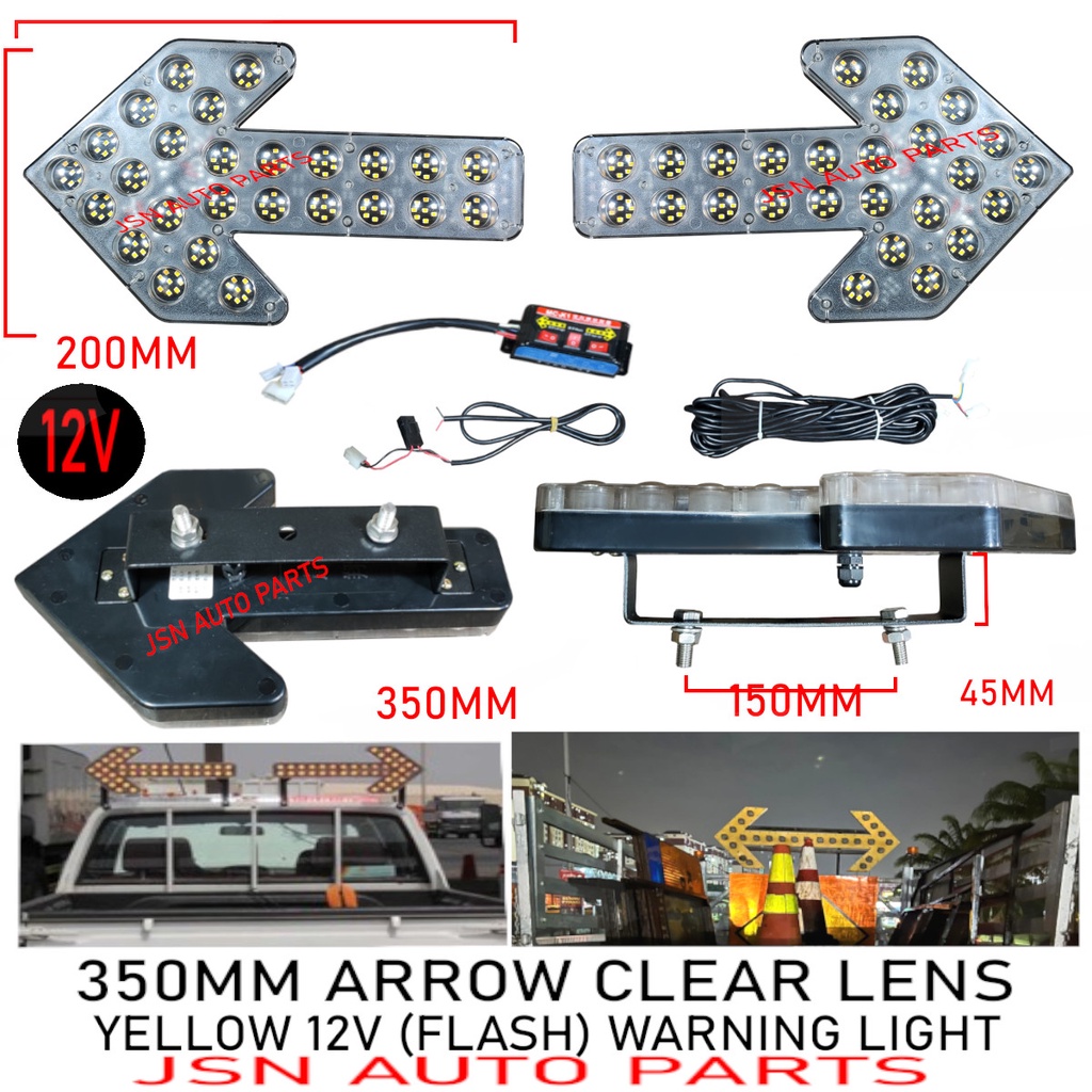 LED ARROW TYPE 350MM CLEAR LENS YELLOW 12V OR 24V WARNING LIGHT High ...