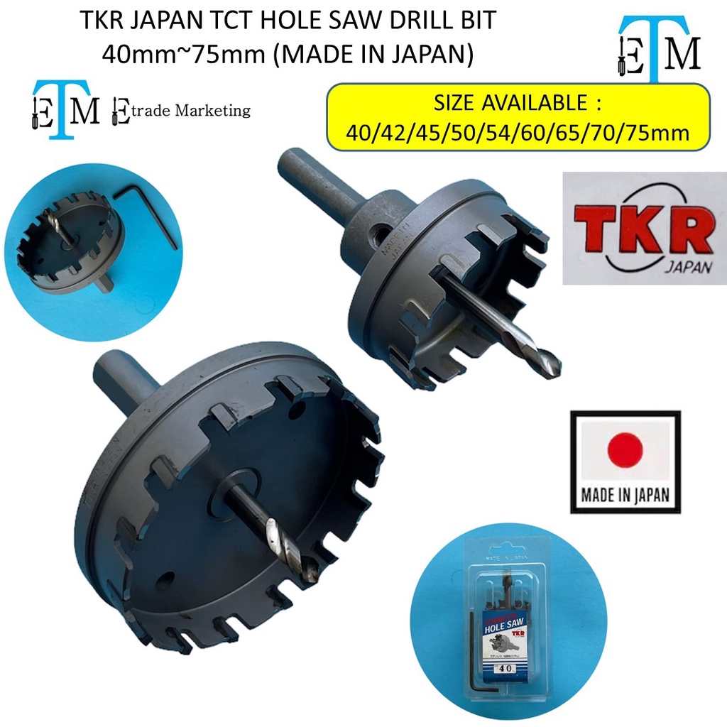 TKR JAPAN TCT HOLE SAW DRILL BIT 40mm~75mm (MADE IN JAPAN) | Shopee ...