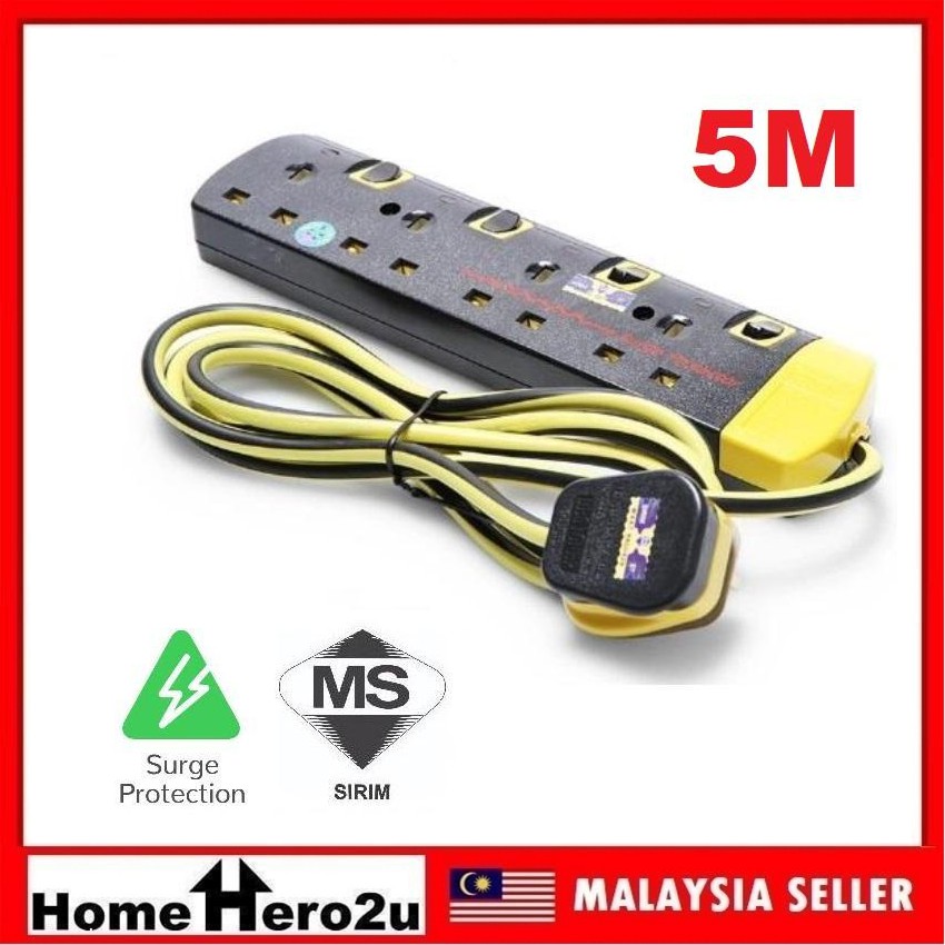 Designer 4 Gang Way Extension Wire Trailing Socket with Surge Protector ...