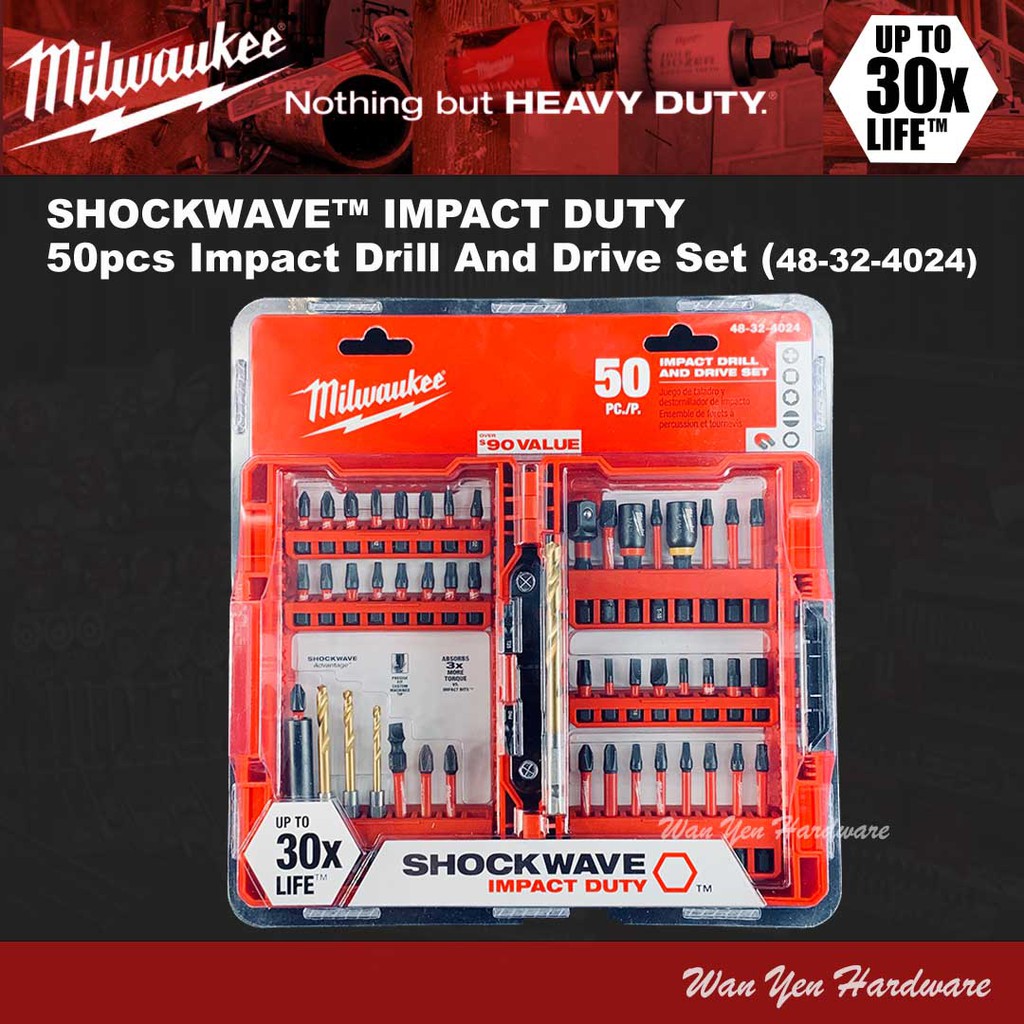 Milwaukee 50pcs SHOCKWAVE Impact Drill & Driver Bit Set ( 48-32-4024 ...