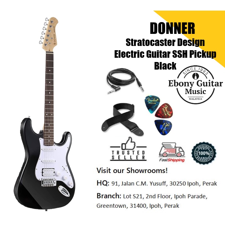 Donner Stratocaster Design Electric Guitar SSH Pickup, Black | Shopee ...