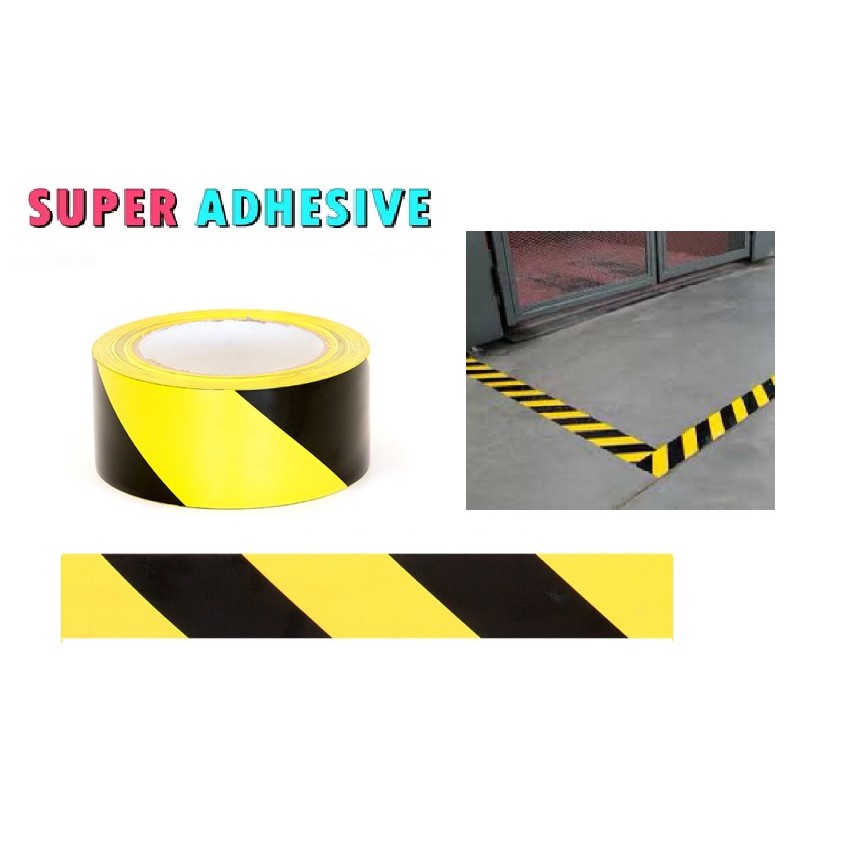 48mmx 33m SUPER ADHESIVE Floor Safety Caution Hazard Warning Tape Black ...