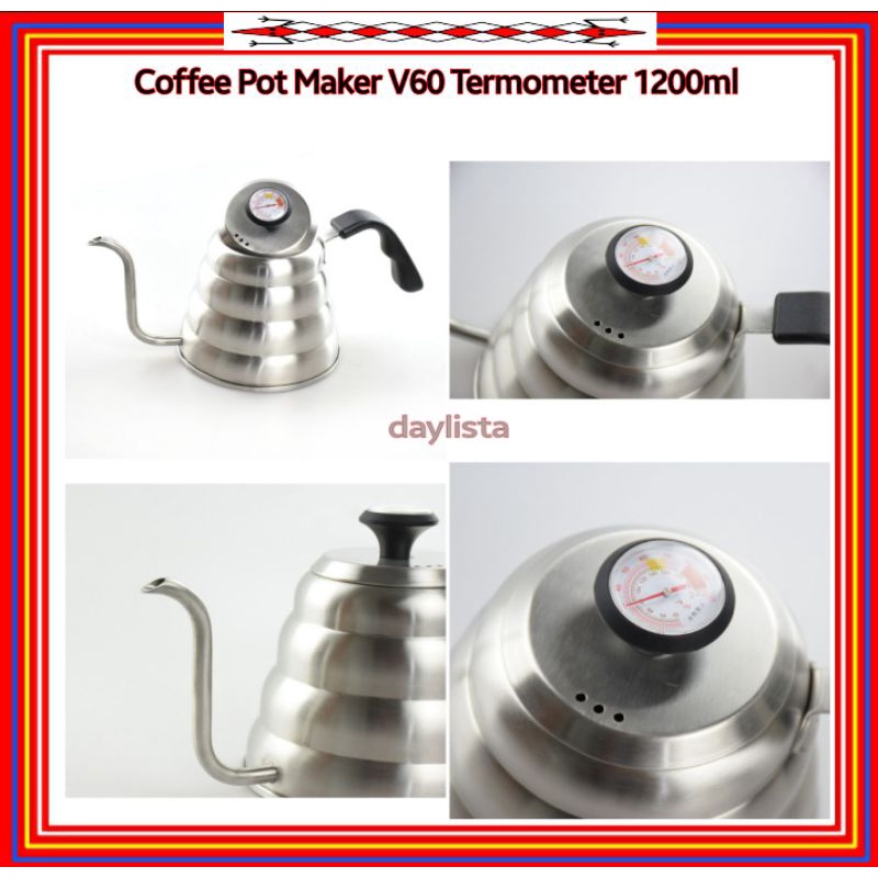 Coffee Maker Pot V60 Drip Kettle Teapot Barista 1000ML with Thermometer ...