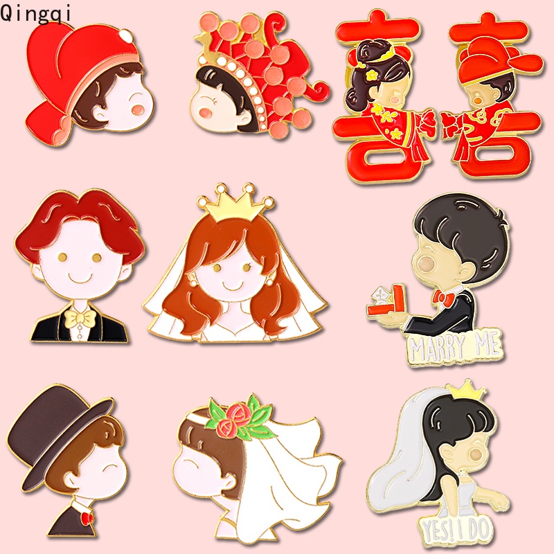 Bride and Groom Enamel Pins Kissing Couple Metal Brooches Badges Happy ...