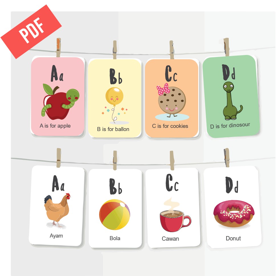 ABC Malay and English Alphabet Art Flash Cards Printable, Baby ...