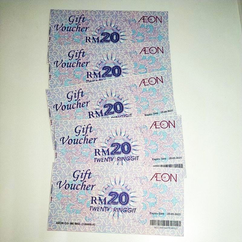 AEON GIFT VOUCHER RM20 x 5s (EXPIRED 30/09/2021) | Shopee Malaysia