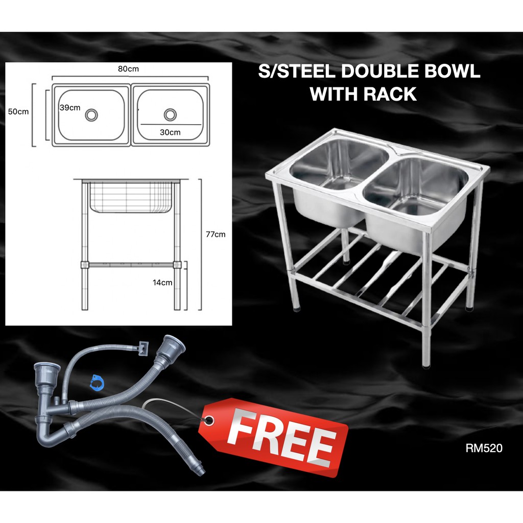 L MALL Sinki Dapur Stainless Steel Single Double Sink with Rack Sink ...