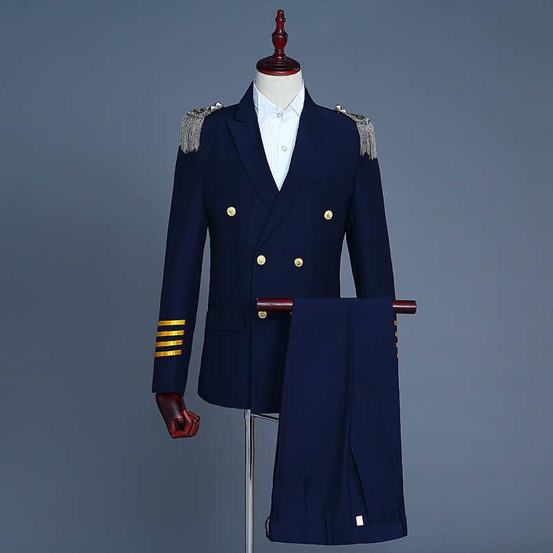 Navy Captain Officer Sailor Peacoat Costume Mens Blazer Suit Military ...