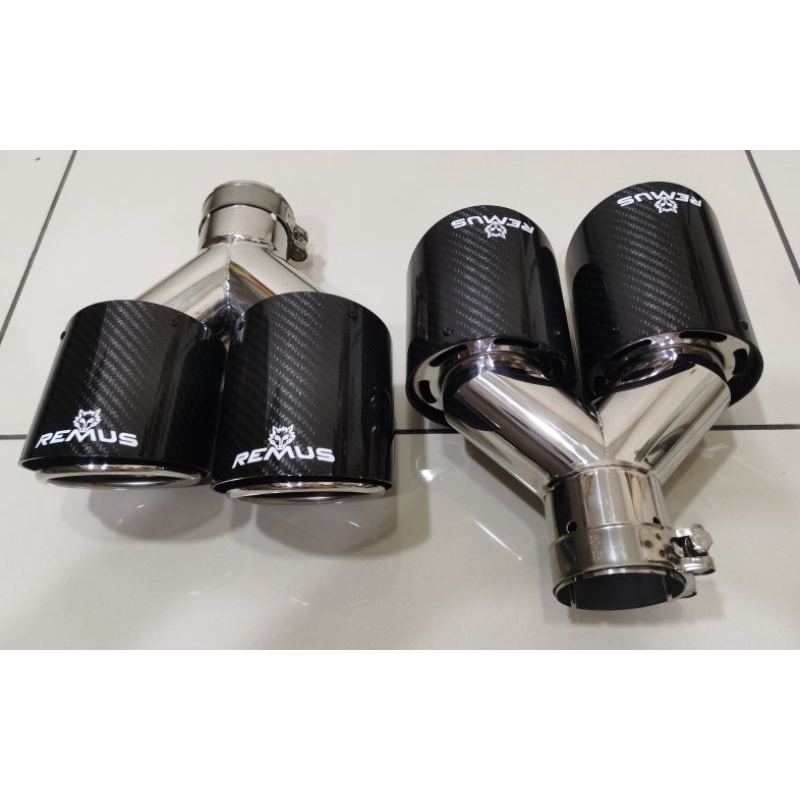 Remus Car Muffler Exhaust Pipe Glossy Carbon Fiber Twin Tip Tailpipe ...