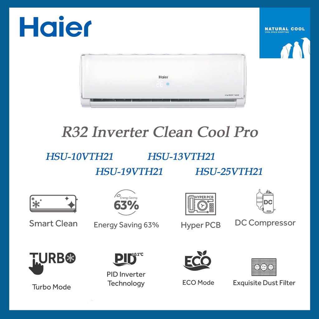 HAIER aircond inverter (HSU-VTH) 1hp/ 1.5hp/ 2hp air conditioner ...