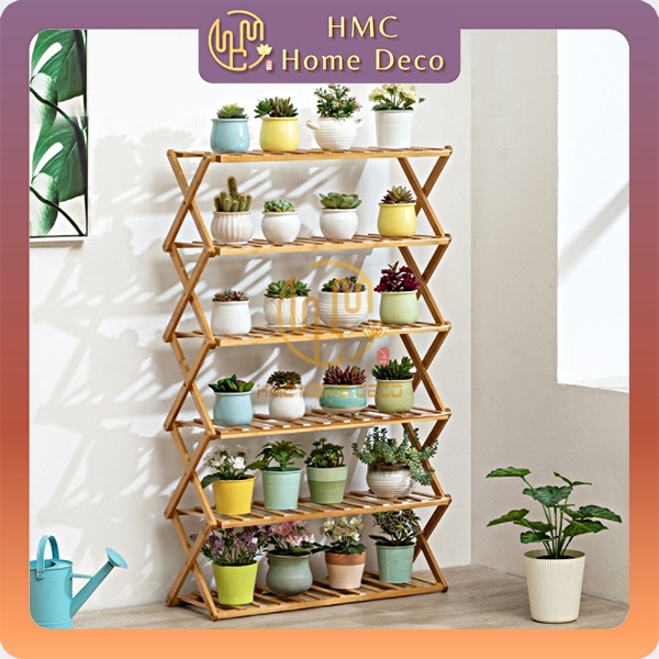 HMC【Installed】Multilayer Tier Foldable Bamboo Wooden Storage Display ...