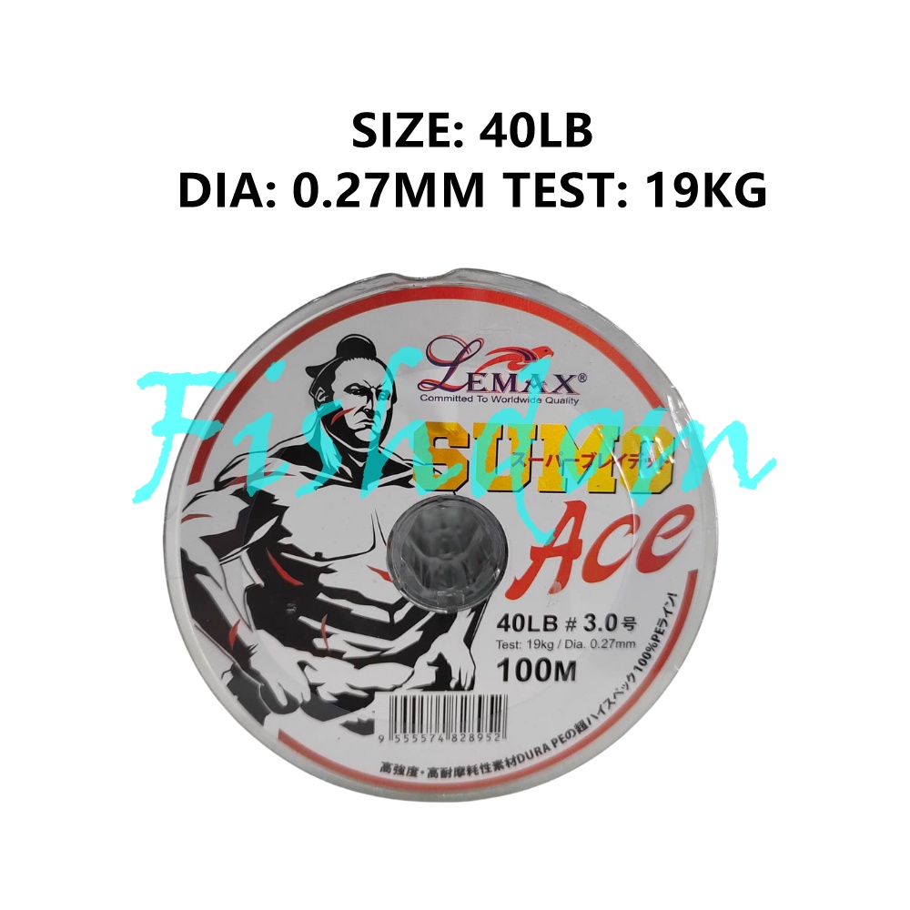 FISHDOM LEMAX SUMO ACE 100M 100% PE BRAIDED LINE SUPER STRONG FISHING ...