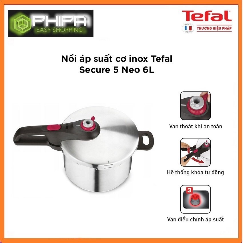 Tefal Secure 5 Neo 6L Stainless Steel Mechanical Pressure Cooker ...