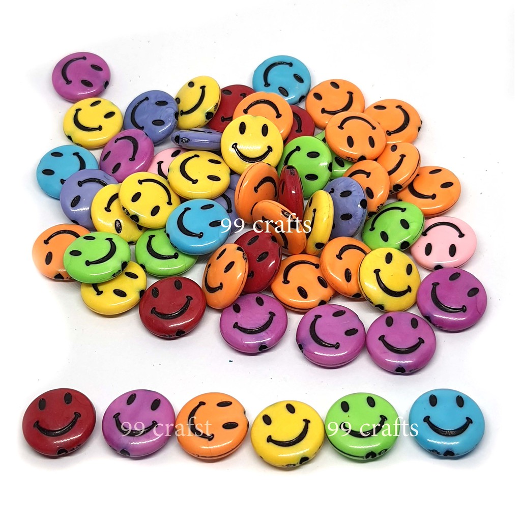60 pcs smile face bead size 14 mm mix bright colors for diy jewelry ...