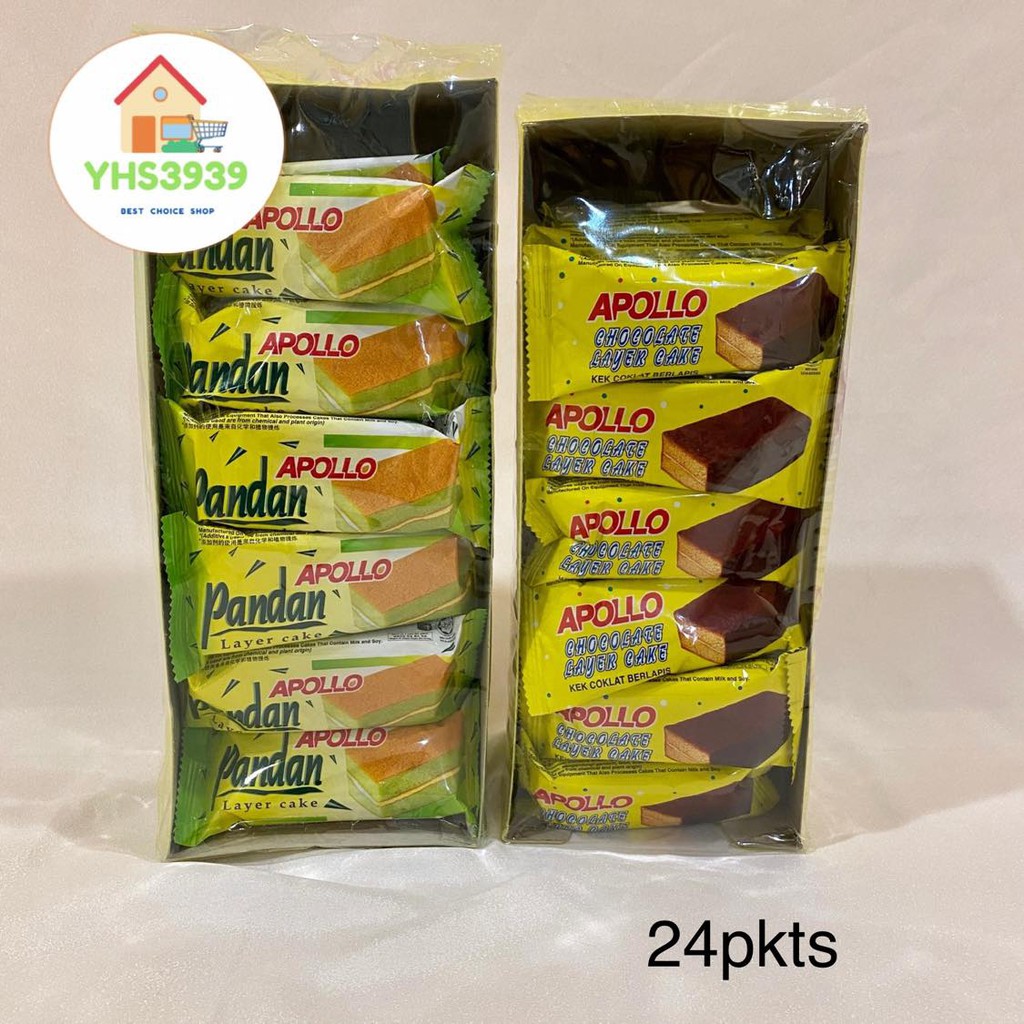 Apollo Pandan Layer Cake Chocolate Layer Cake (18g x 24pkts) 班兰蛋糕 巧克力蛋糕 ...