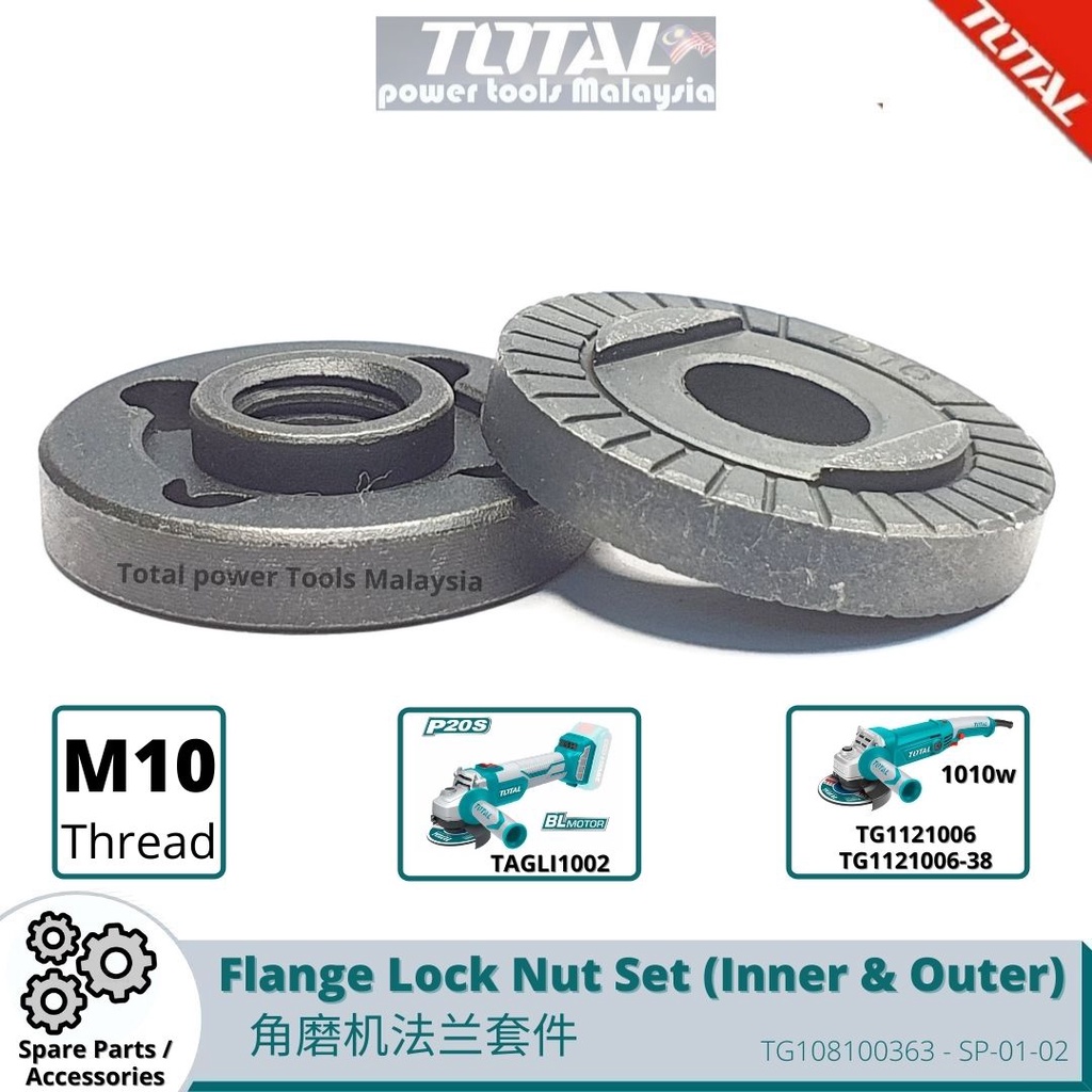 TOTAL 4'' Grinder Flange Kit Lock Nut Set 角磨机法兰套件 M10 For Angle Grinder ...