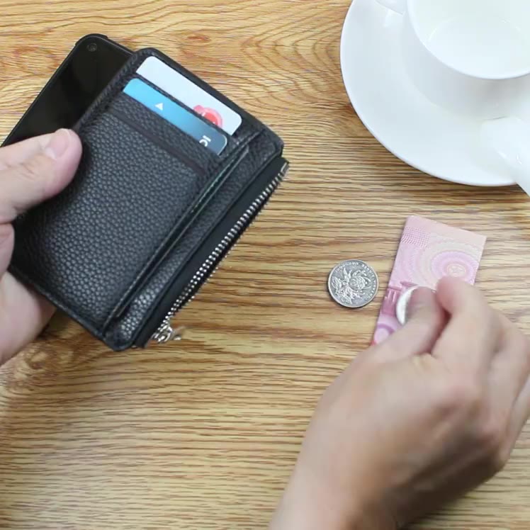 (Readystock)W01 Unisex Slim PU Leather Card Holder Zipper Wallet Purse ...