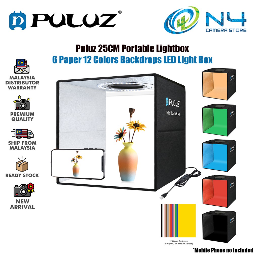 Puluz 25cm 30cm LED Product Case Lightbox Folding Mini Photo Studio ...