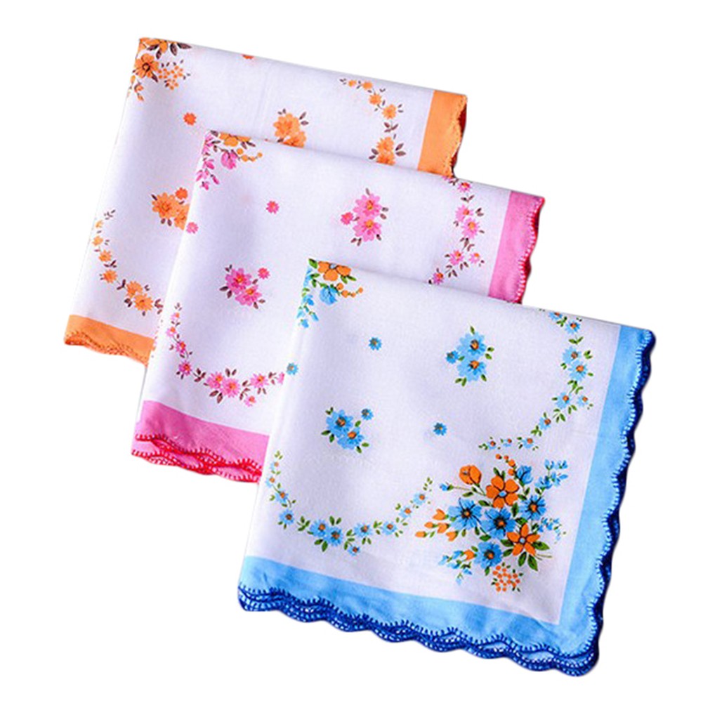 3Pcs Random Color Ladies Vintage Floral Embroidered Cotton Handkerchief ...