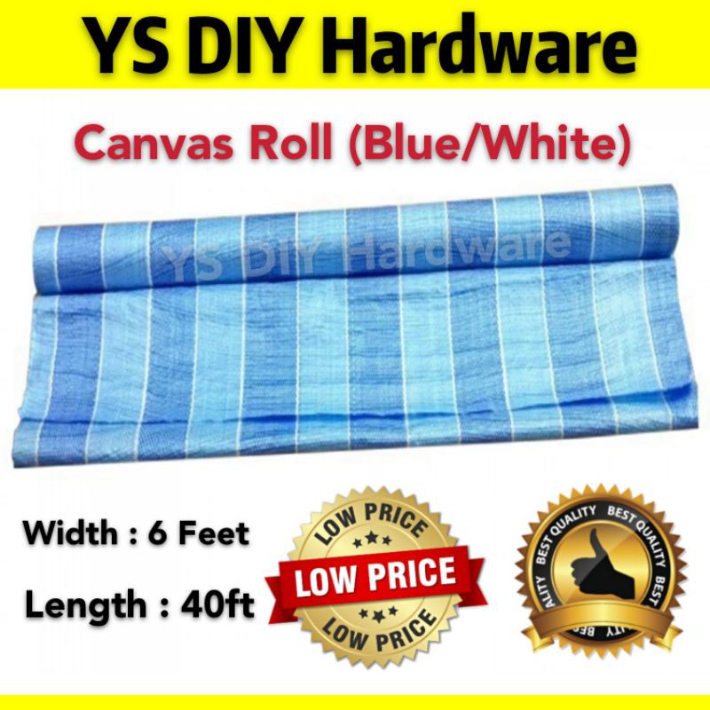 6 Feet x 40ft Canvas Roll(Blue/White) Outdoor Construction Renovation ...