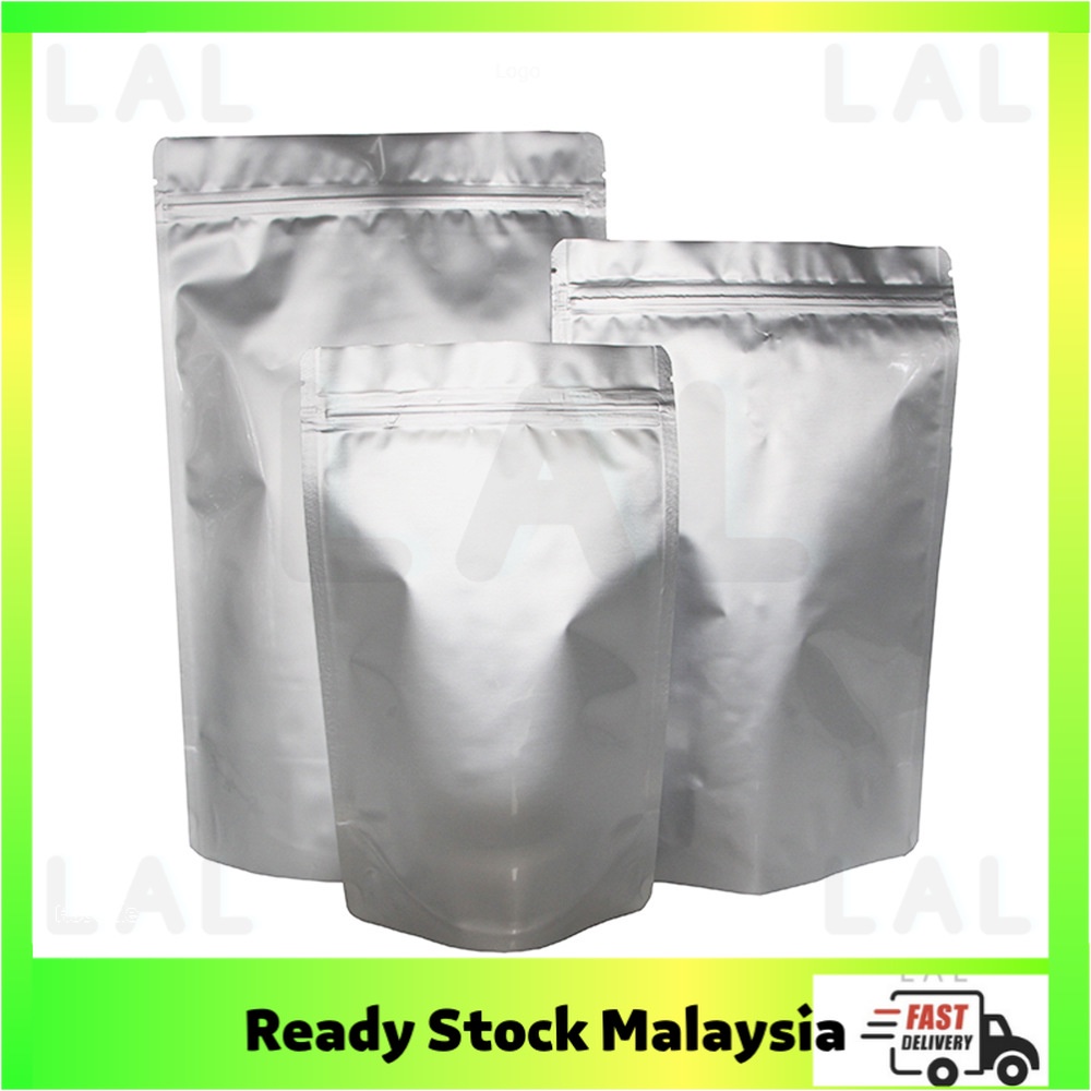 50pcs Thick Pure Aluminium Foil Stand Zip Lock Bag / Both Side ...