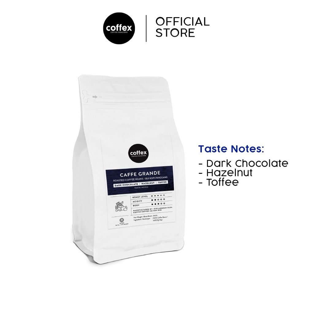 Coffex Caffe Grande Blend 100% Arabica Whole Coffee Bean (250g-500g ...