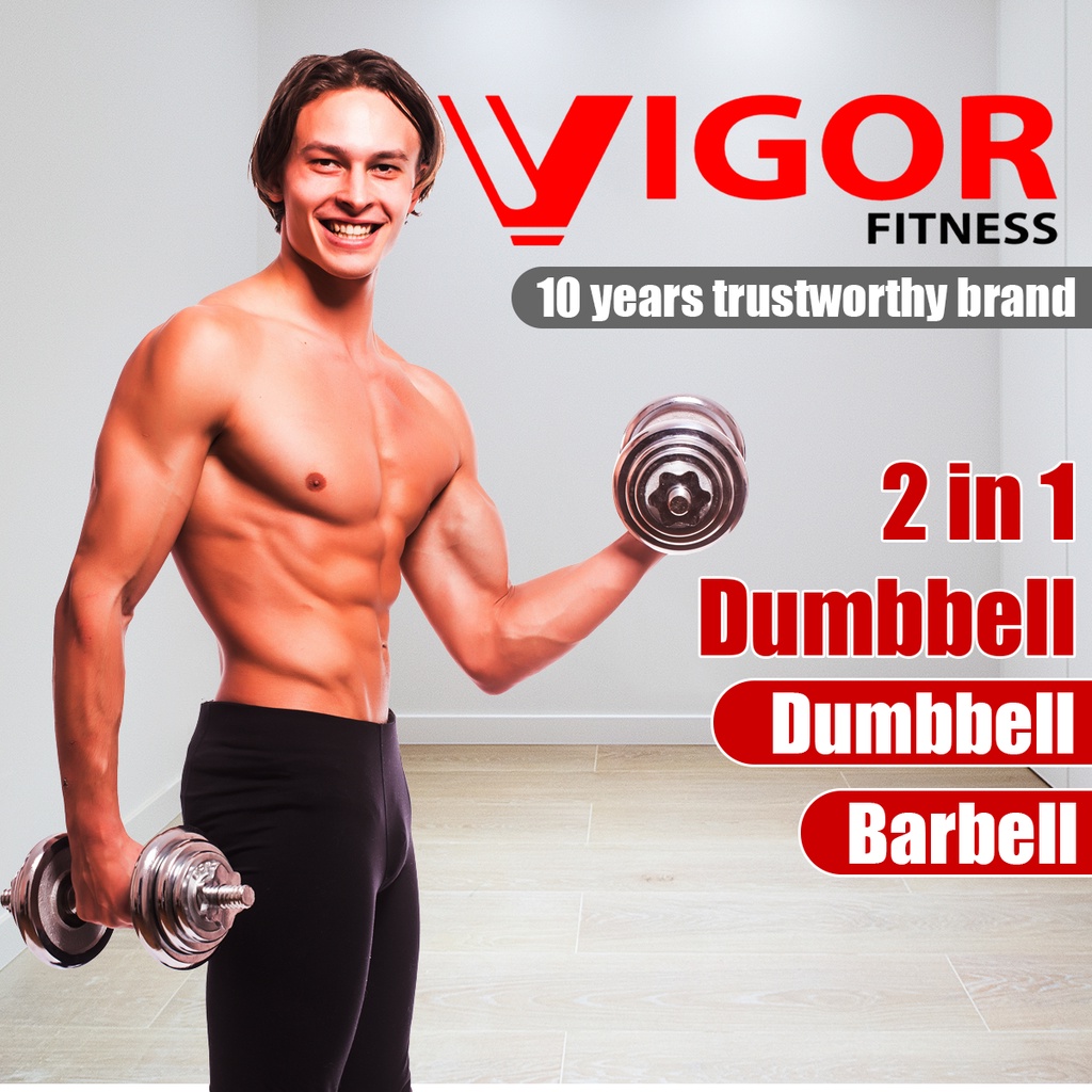 Vigor Fitness Chrome Dumbbell & Barbell Set With Case (20kg) / Set ...