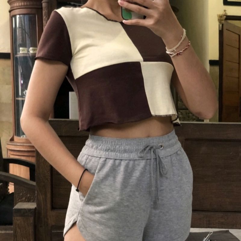 Kayshop | Two Tone crop top Rib crop top Two Tone/Korean Women's ...