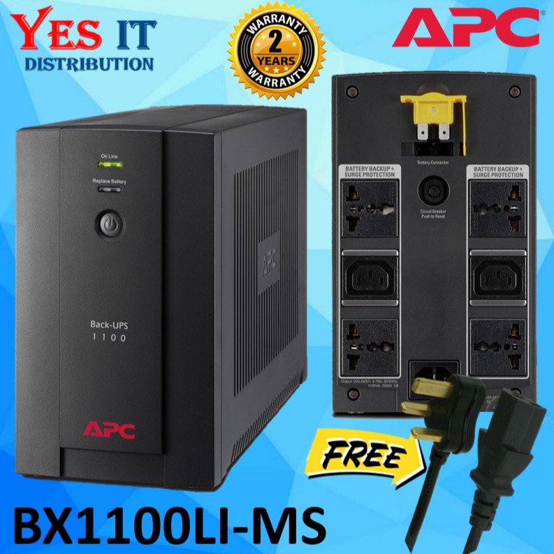 APC BX1100LI-MS Back-UPS 1100VA, 230V, AVR, Universal and IEC Sockets--FREE 3 PIN POWER CABLE ...