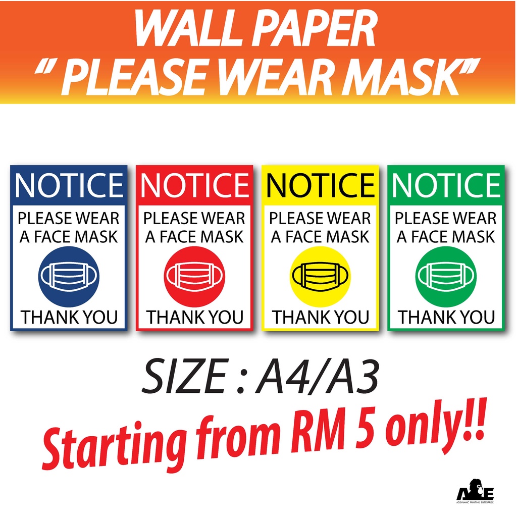 Covid 19 SOP Awareness (PLEASE WEAR MASK) - Wallpaper/ Poster [A4/A3 ...