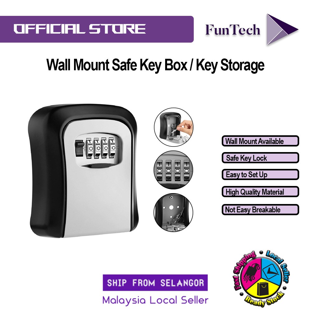 FunTech Wall Mounted Safe Key Box Portable Key Storage Lock Box Peti ...