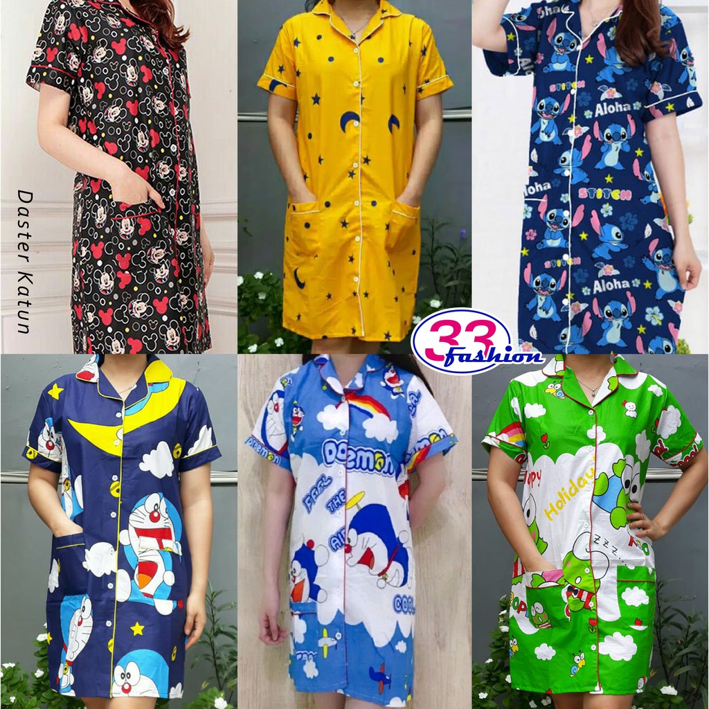 Daster Adult Women's Nightgowns Cotton Character Aloha Stitch Doraemon ...