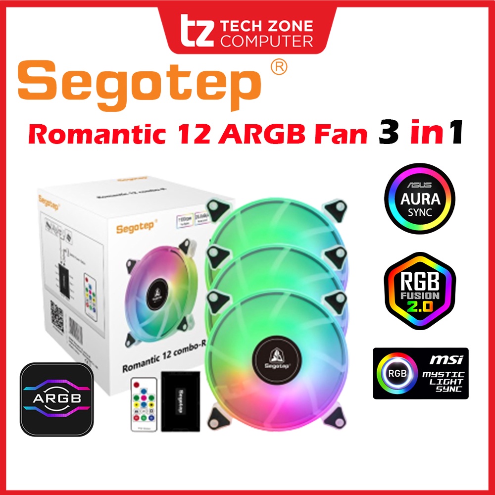 SEGOTEP ROMANTIC ARGB FAN 120MM ( 3 in 1 ) PACK WITH CONTROLLER ( RO12 ...