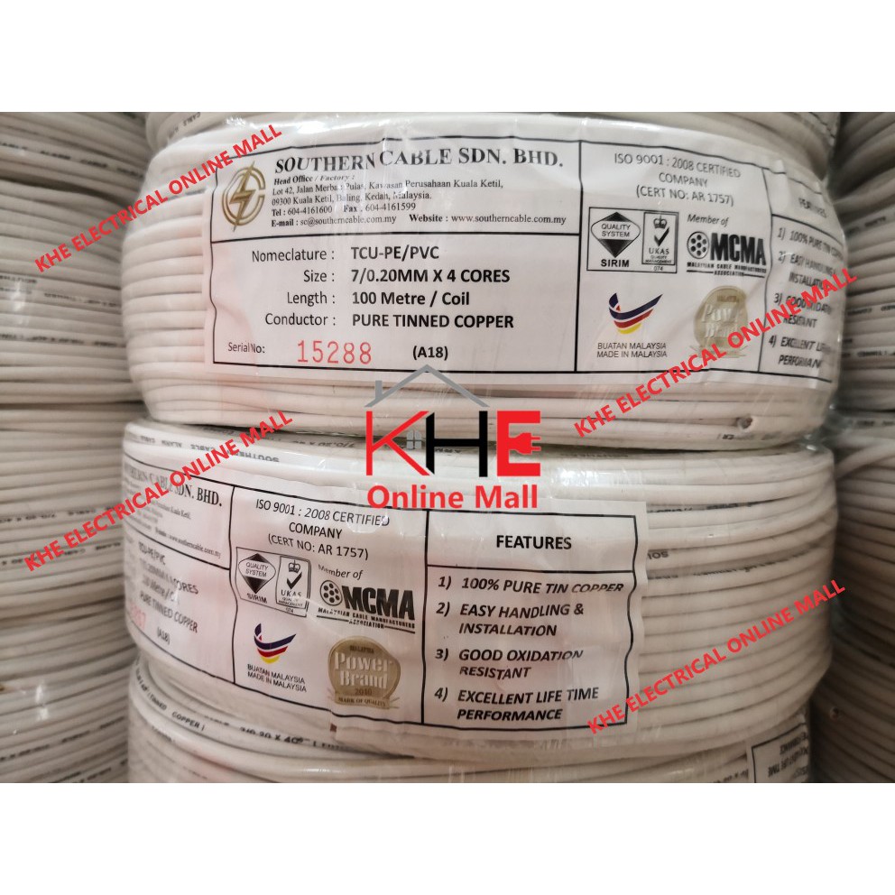 SOUTHERN 7/020 X 4C ALARM CABLE (100M) -TINNED COPPER CABLE (READY ...
