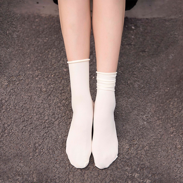 Summer ultra-thin ice socks Women's pure white medium length socks ...