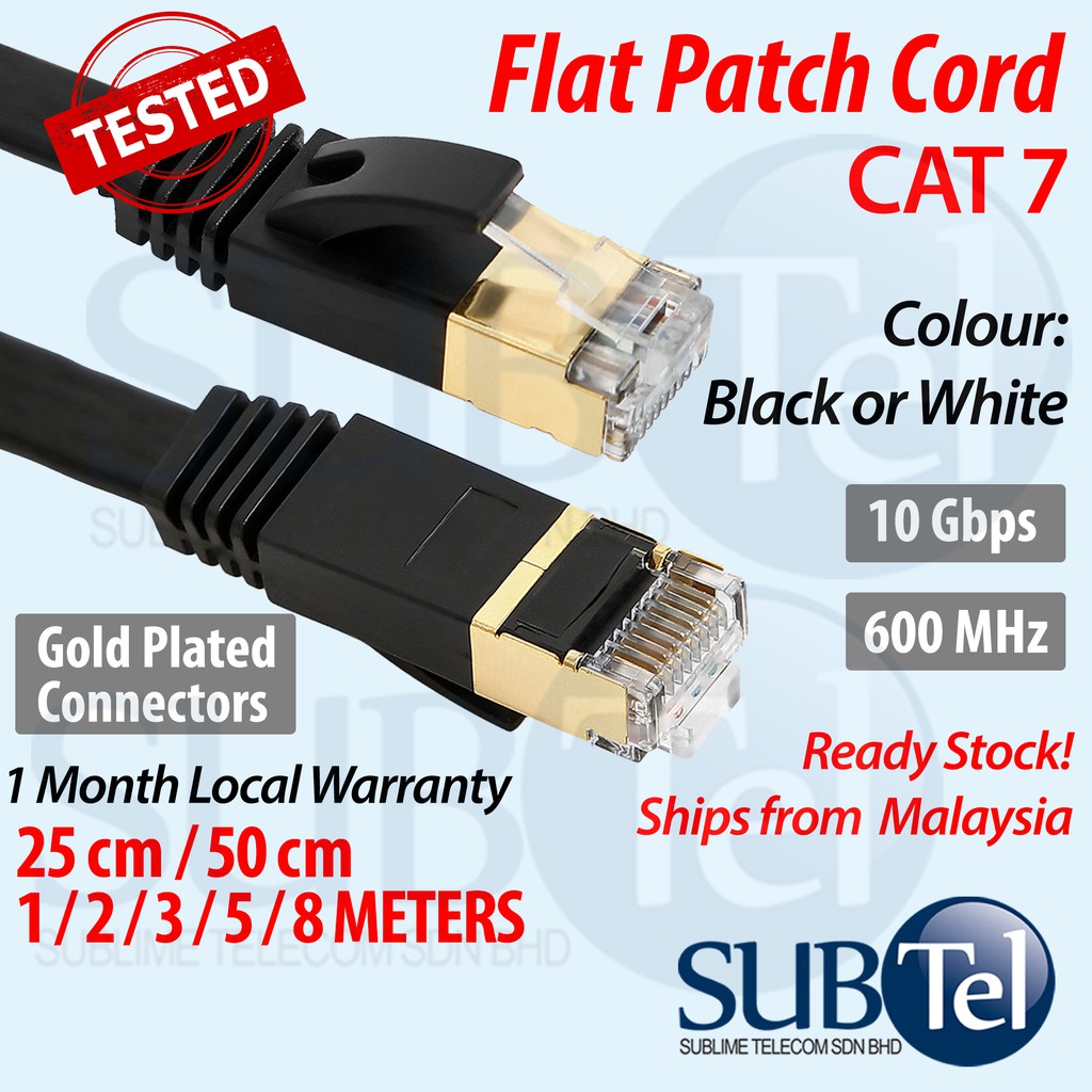 CAT7 RJ45 Flat Patch Cord LAN Network Ethernet Cable 10G SFTP 1M 2M 3M ...