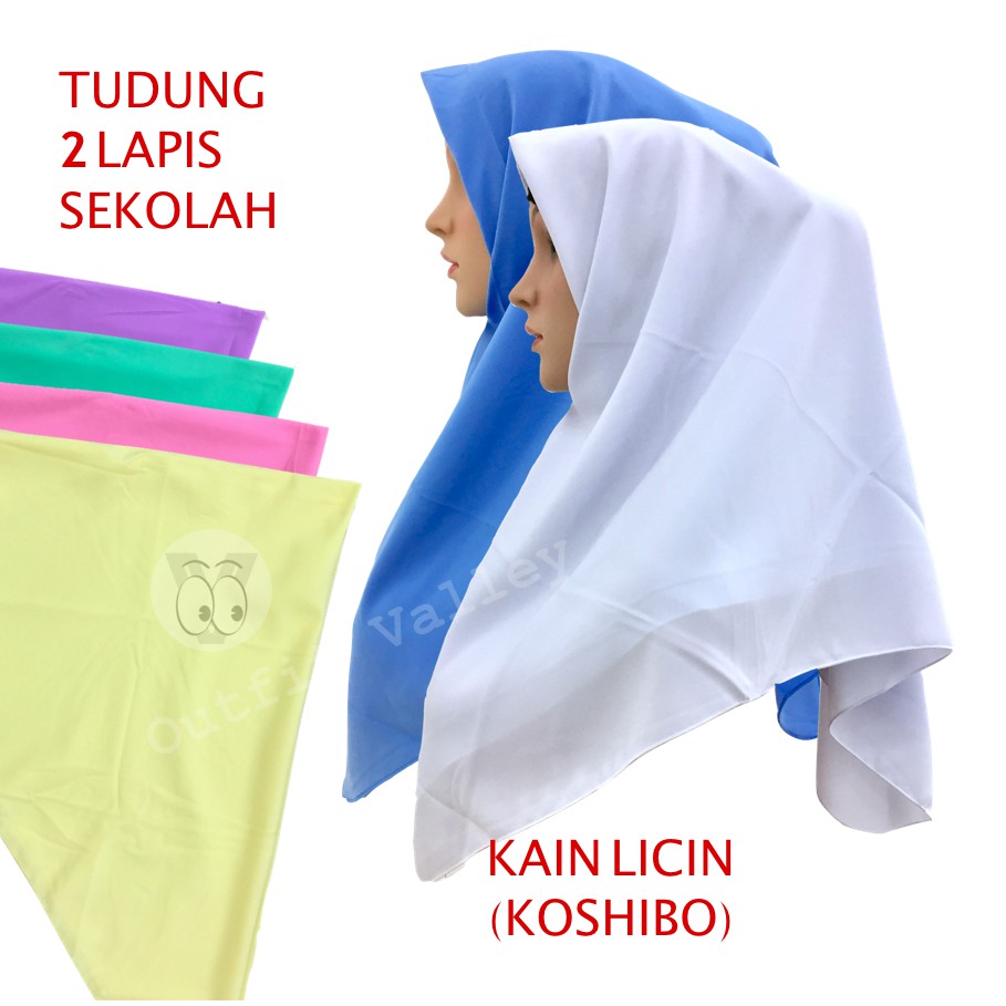 .VENTINO Tudung Sekolah 2 Lapis Kain Licin (Koshibo) (PUTIH/HITAM/BIRU ...