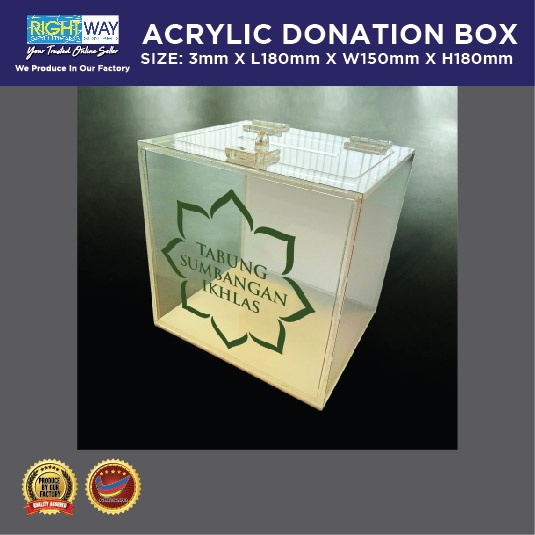 ACRYLIC DONATION BOX I TABUNG SUMBANGAN IKHLAS I SIZE : 3MM X L180MM X ...