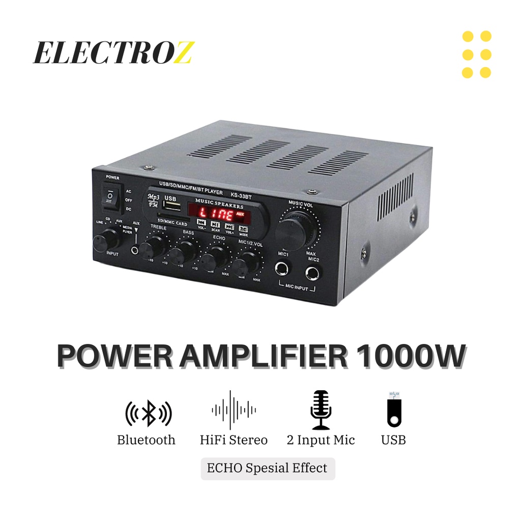 Amplifier Audio Power 1000W Bluetooth Karaoke HiFi Stereo Home Theater ...