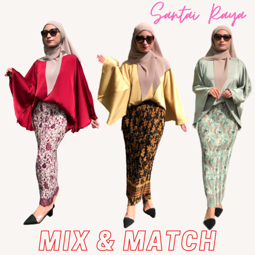 [BAJU RAYA 2022] BAJU BATWING PLUS SIZE KAIN BATIK PLEATED SET MIX ...