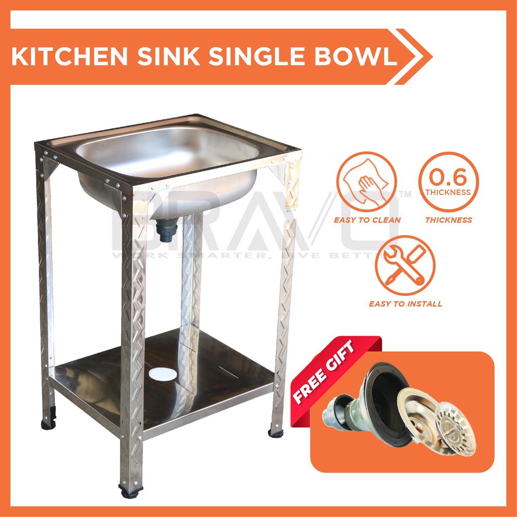BARVO Kitchen Sink Sinki Dapur Stainless Steel Kitchen Table with Rack ...