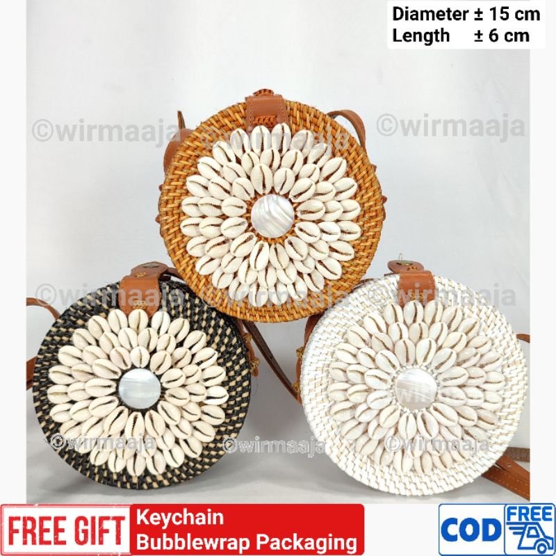 Round Rattan Bag with Original Shell motif 15cm | Shopee Malaysia